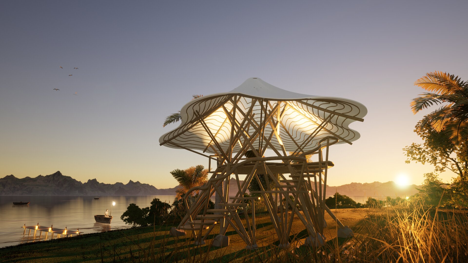A Bamboo Community Center Inspired by Cacao Pods - Bamboo U